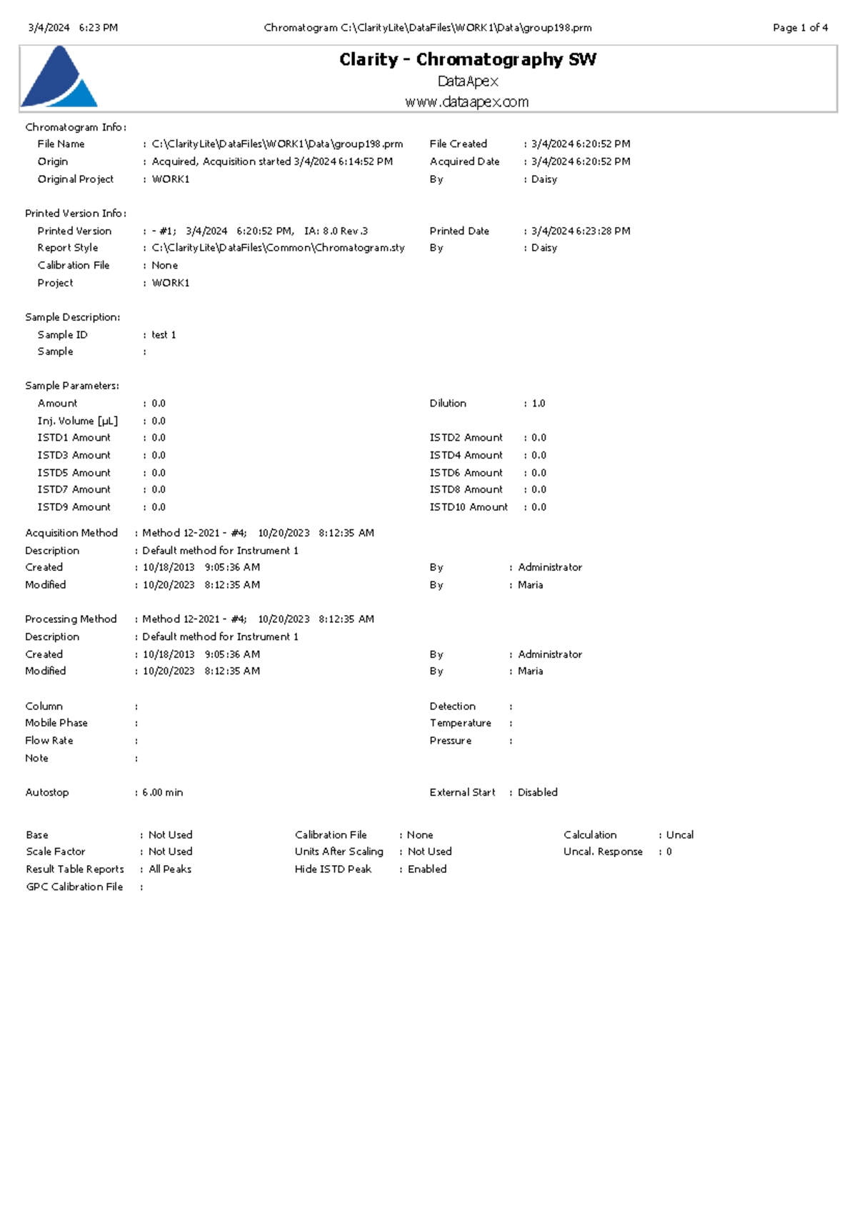 Gas Chromatography - Clarity - Chromatography SW DataApex dataapex C hromatogram Info: File Name ...