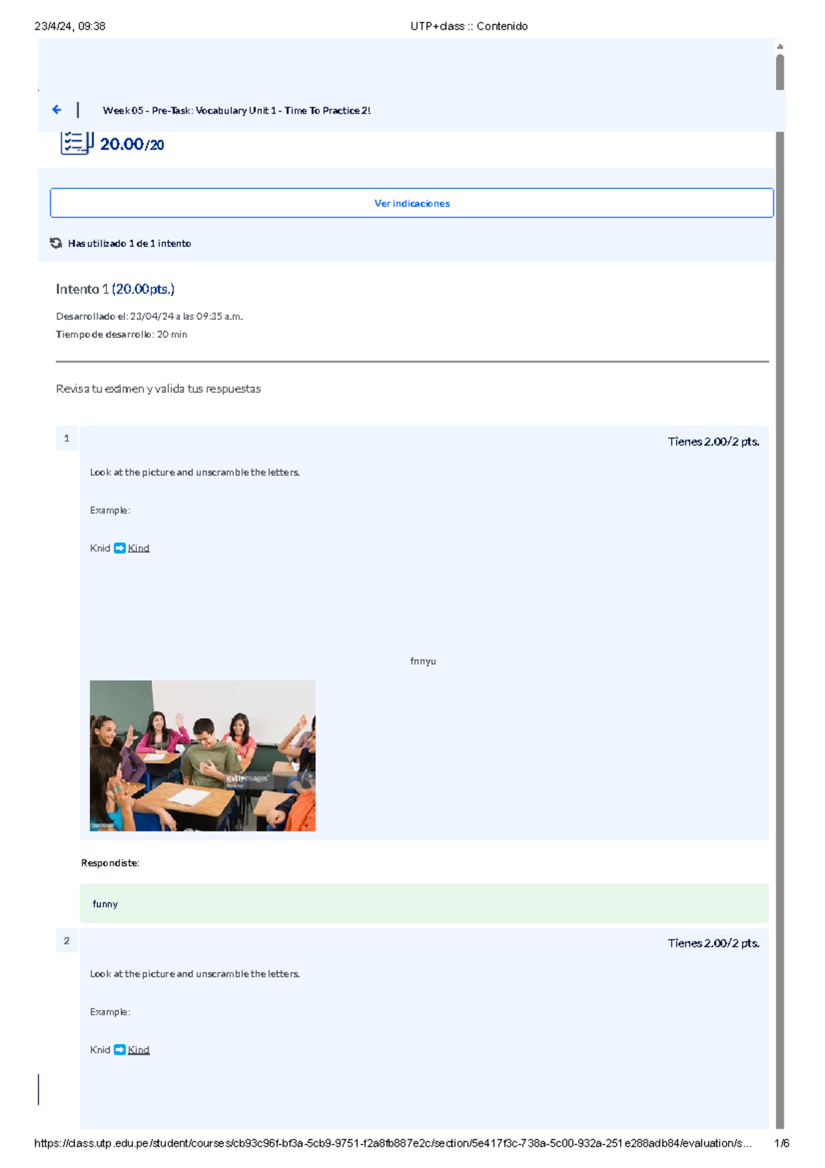 📖 Week 05 - Pre-Task: Vocabulary Unit 1 - Time to Practice 2! - Nota 20/ 20 Intento 1 (20 ...