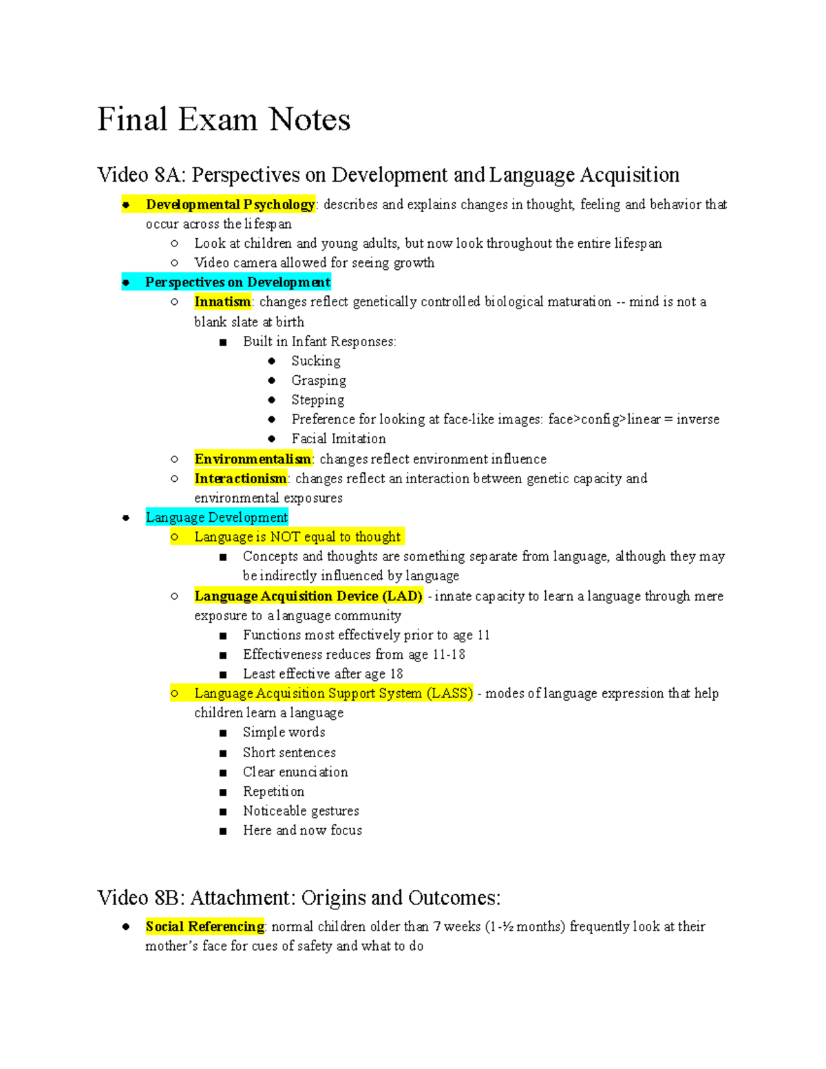 Final Exam Notes - Final Exam Notes Video 8A: Perspectives on ...