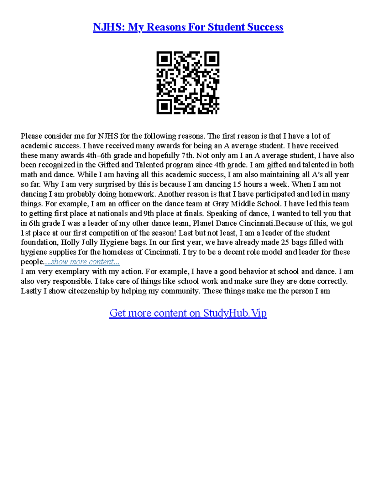 Njhs Application Essay - NJHS: My Reasons For Student Success Please ...
