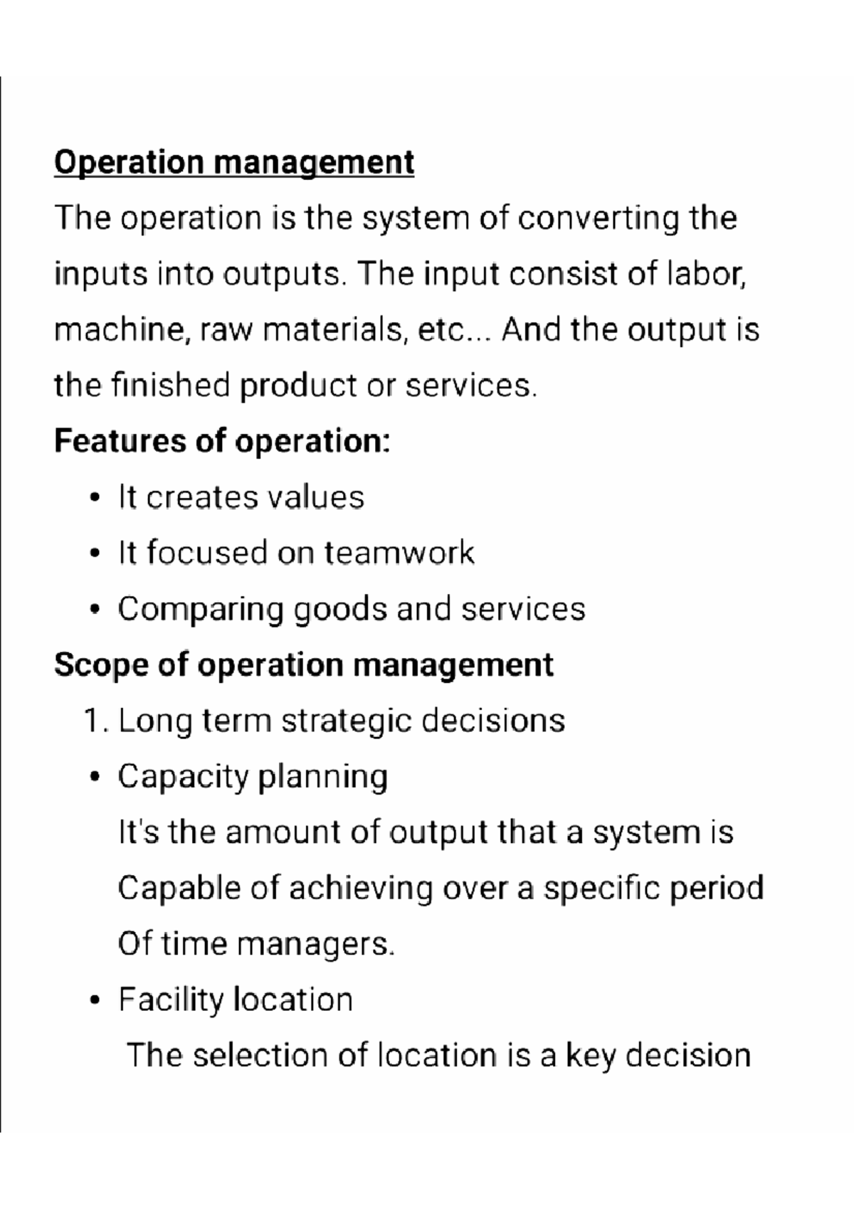 Operation management - Bachelor of business administration - Studocu