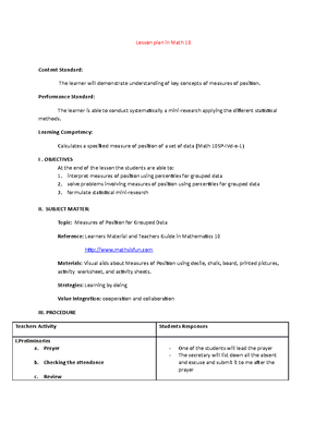 Lesson Plan in Math 8 Angles Formed by Parallel Lines cut by a ...