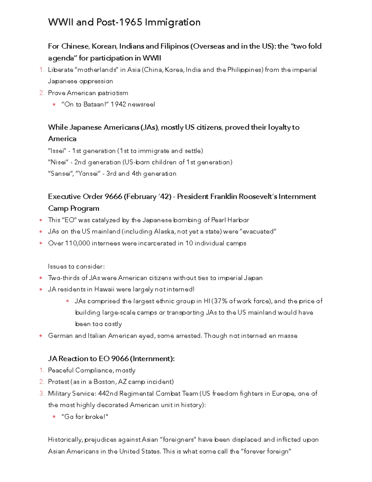 WWII and Post-1965 Immigration - Though not interned en masse JA ...