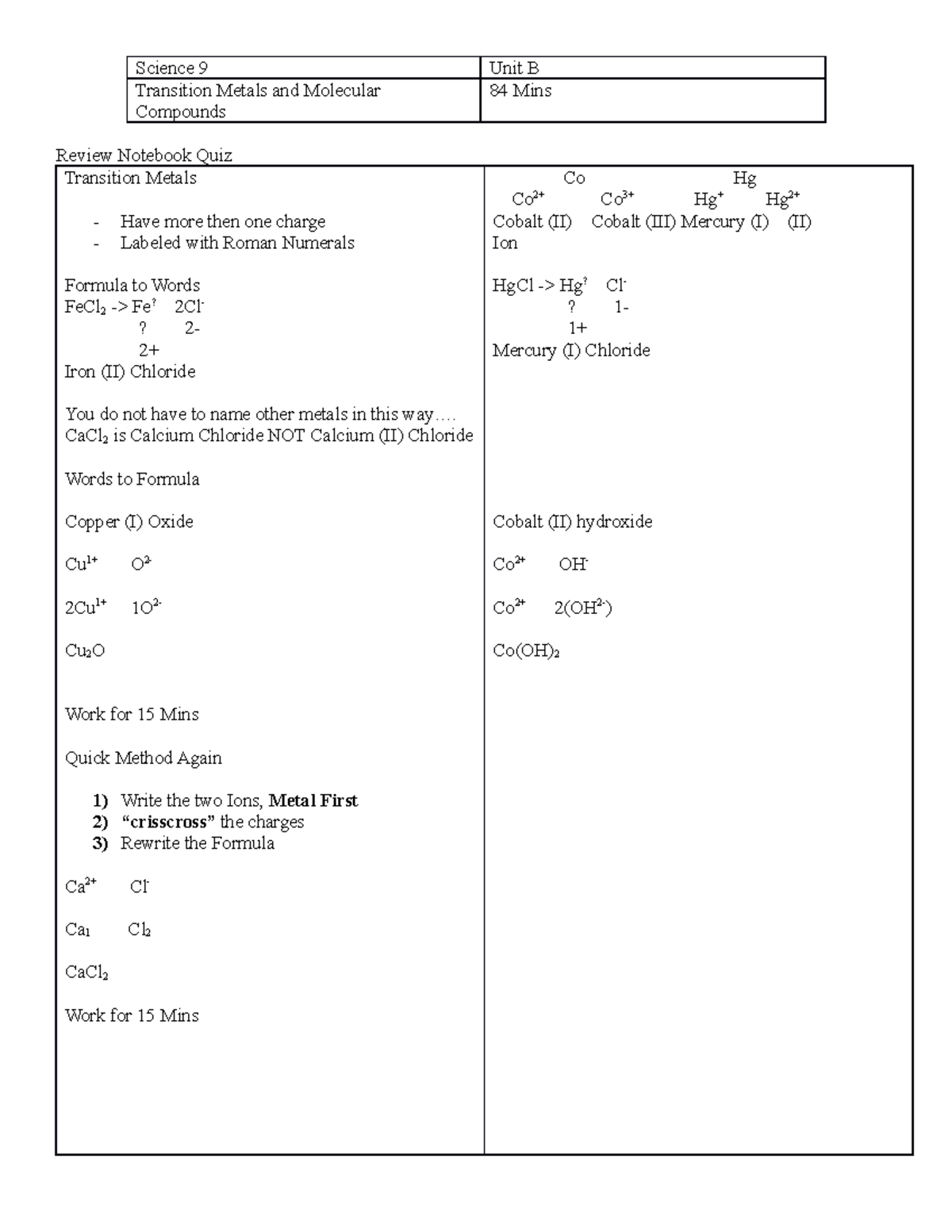 Science 9 - Unit B - Lesson 6 - Science 9 Unit B Transition Metals and ...