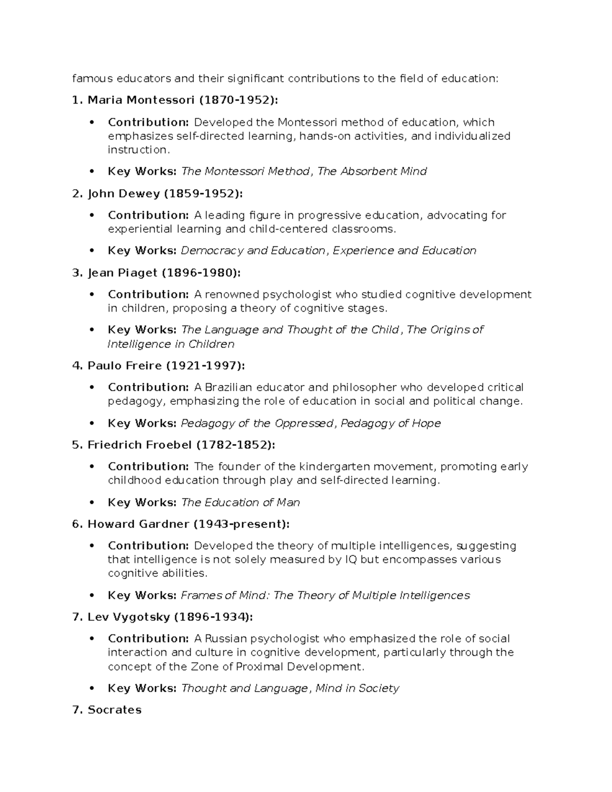 Educators- Psychologists-ETC - famous educators and their significant ...
