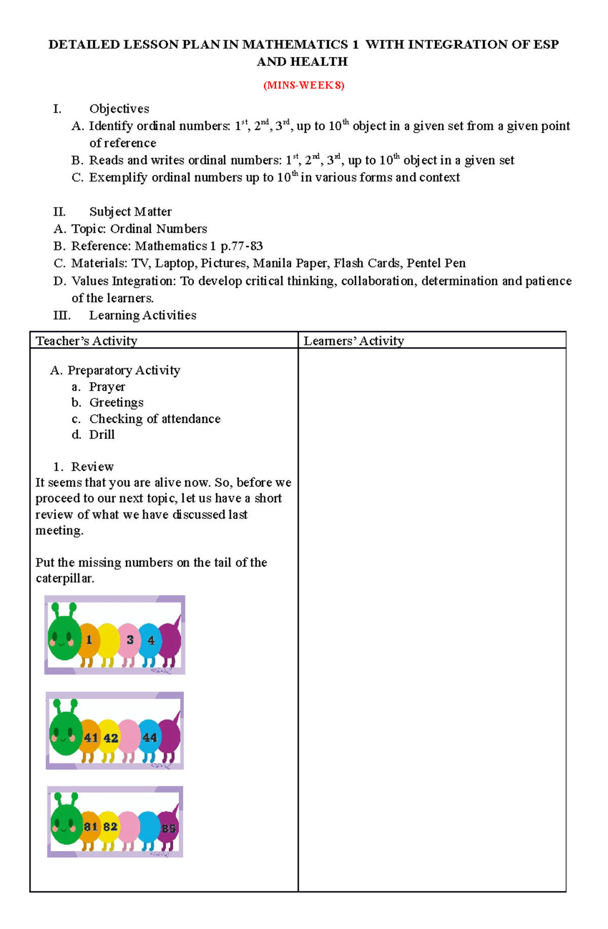 Final DEMO IN MATH 1 - Sample lesson Plan - DETAILED LESSON PLAN IN ...