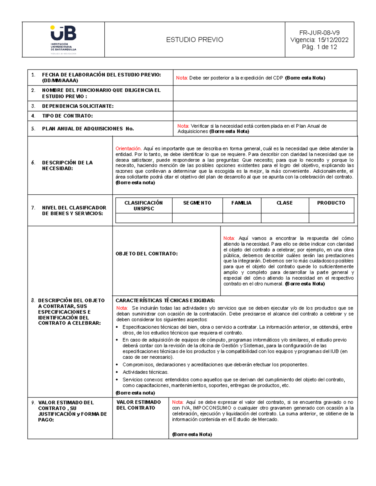 Modelo DE Estudio Previo FR JUR 08 - ESTUDIO PREVIO Vigencia: 15/12 ...