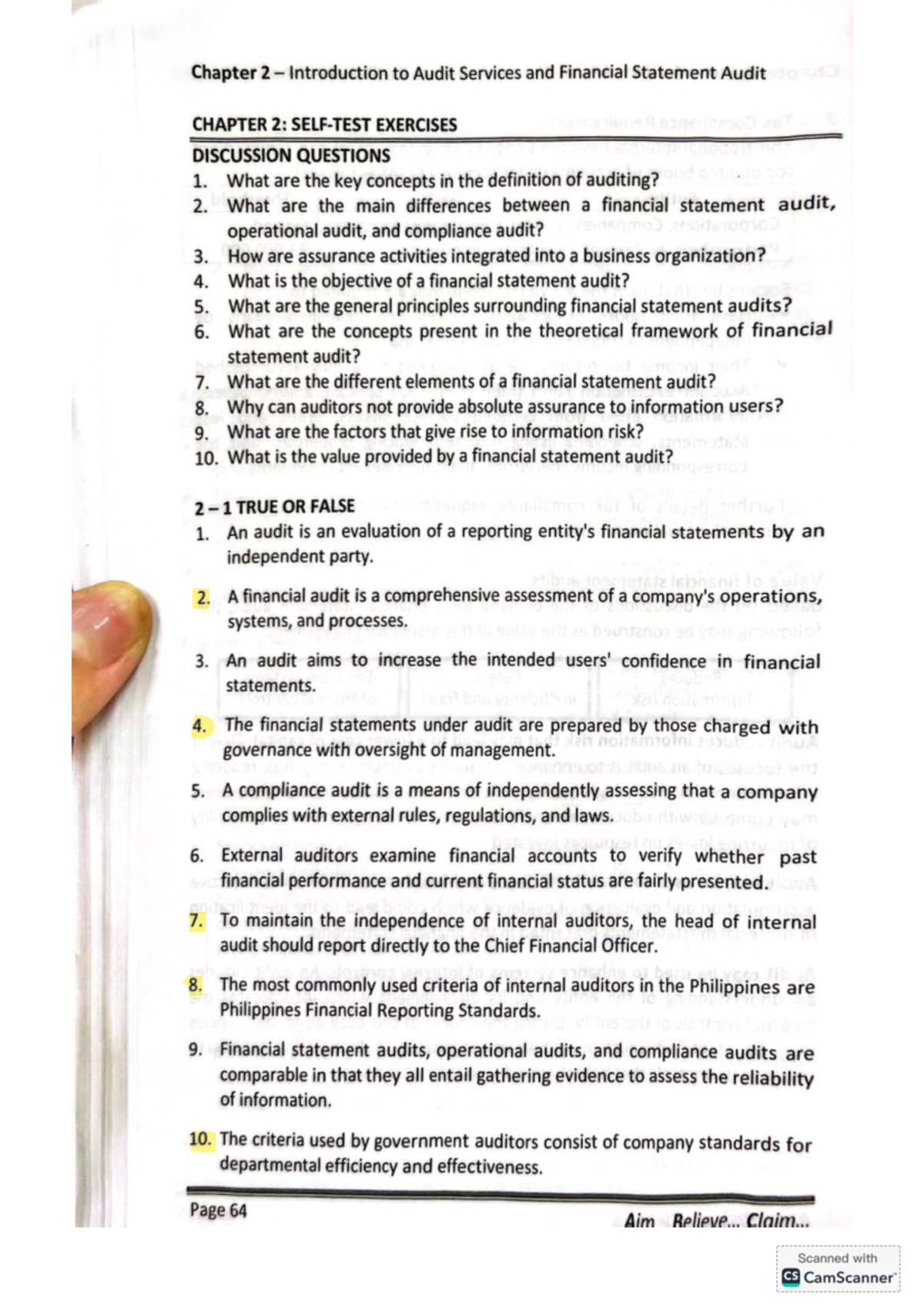Chapter-2 Questions - AAP - Chapter 2 Introduction to Audit Services and Financial Statement ...