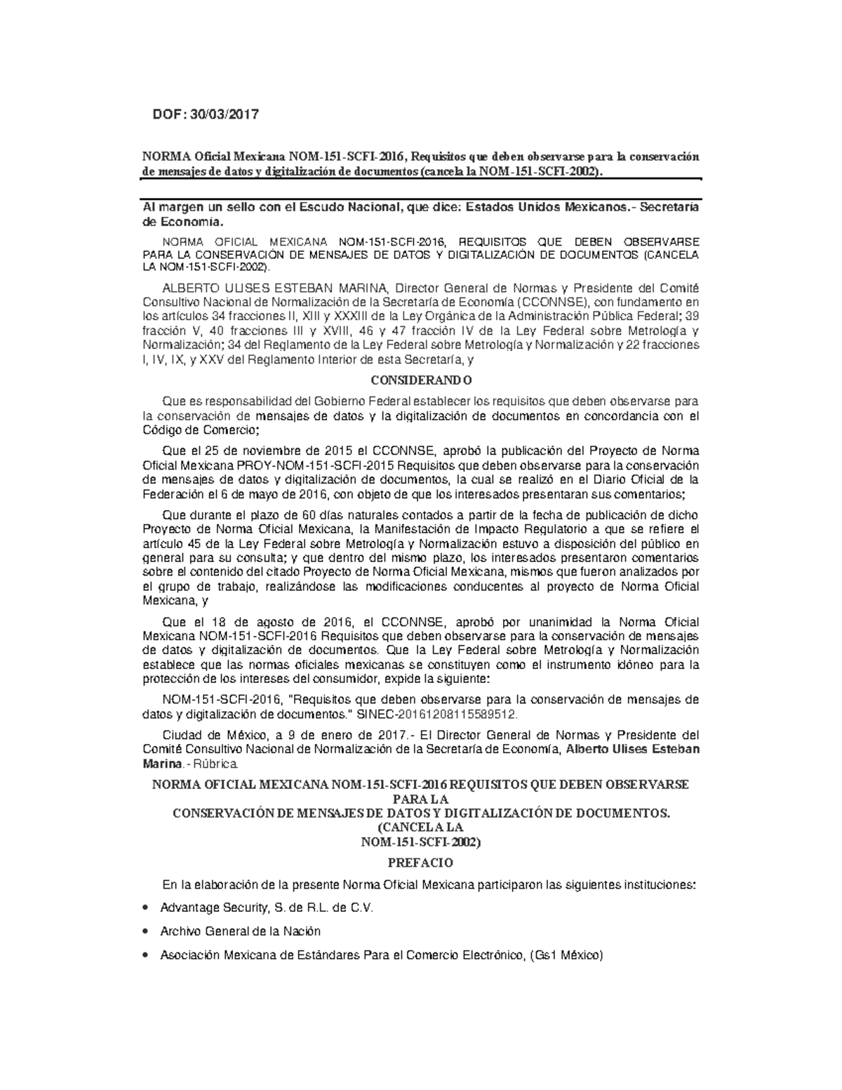 NOM 151 SCFI 2016 - Apuntes 2w - DOF: 30/03/ NORMA Oficial Mexicana NOM ...