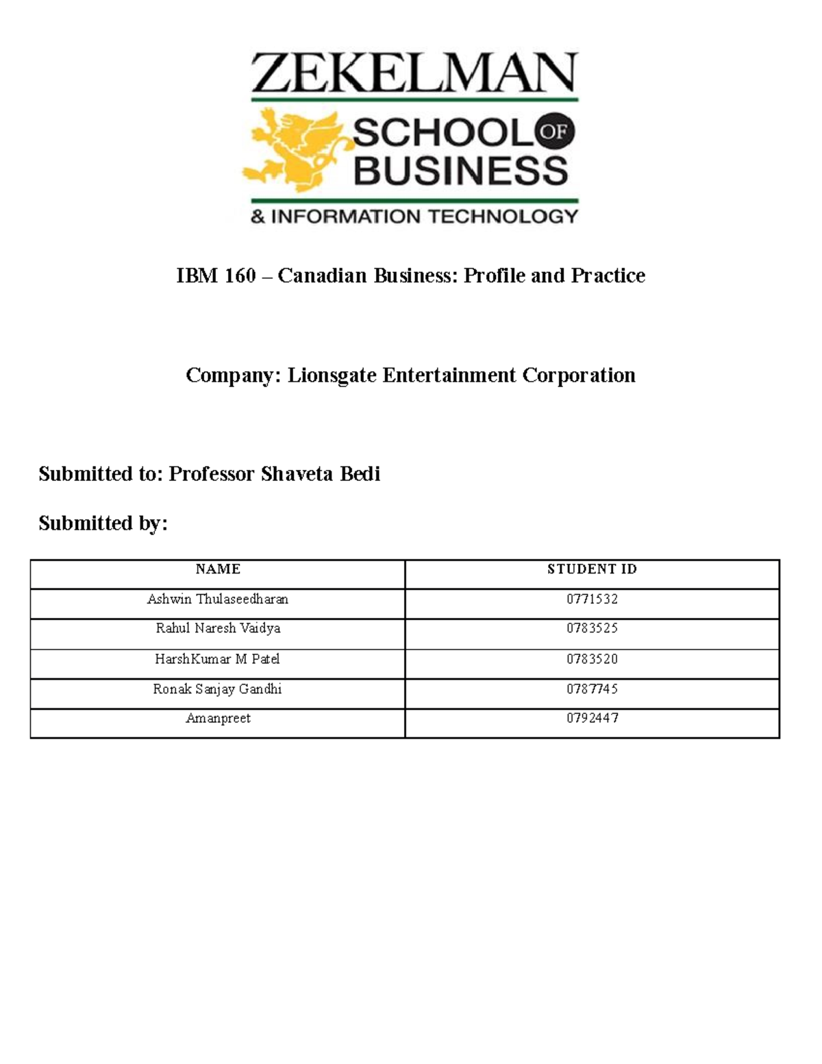 160-Group 8- Lionsgate Company Overview - IBM 160 – Canadian Business ...