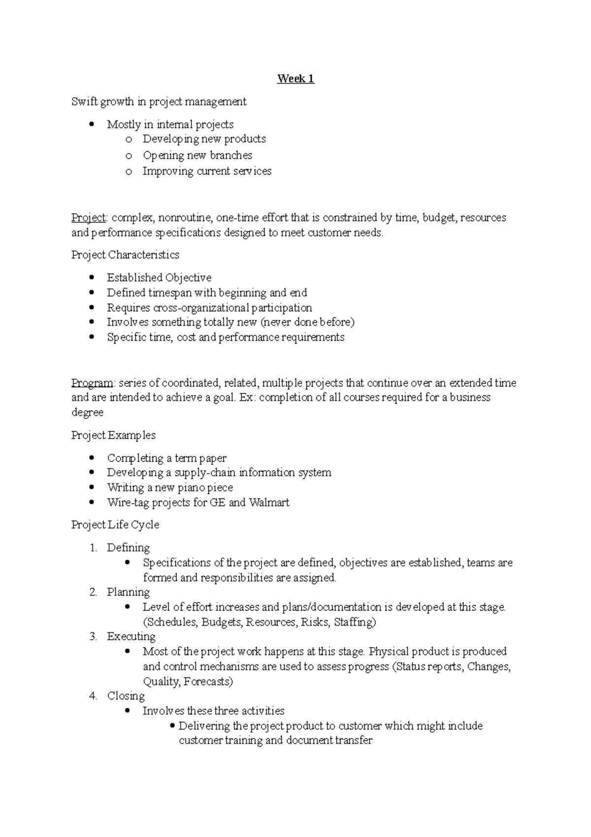 Lecture 1 Notes (Intro to Project Management) - Week 1 Swift growth in ...