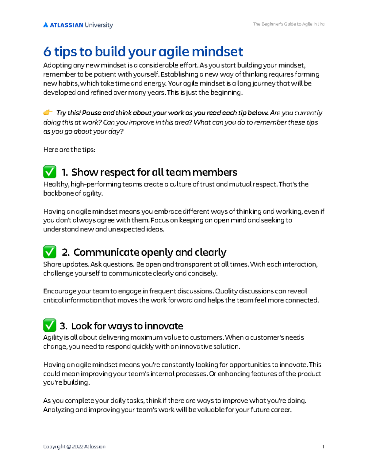 6 tips to build an agile mindset - Atlassian University Guide - The ...