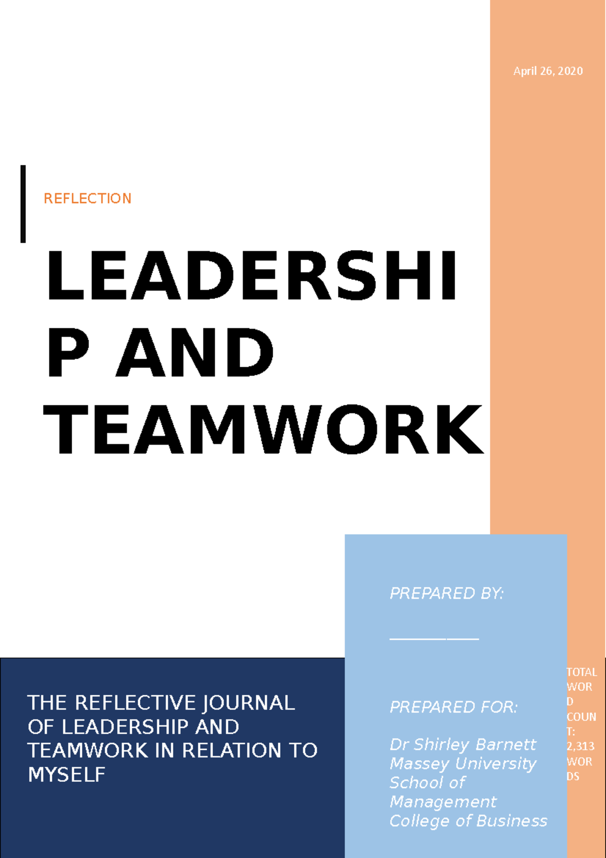 Assignment 2 - April 26, 2020 REFLECTION LEADERSHI P AND TEAMWORK TOTAL ...