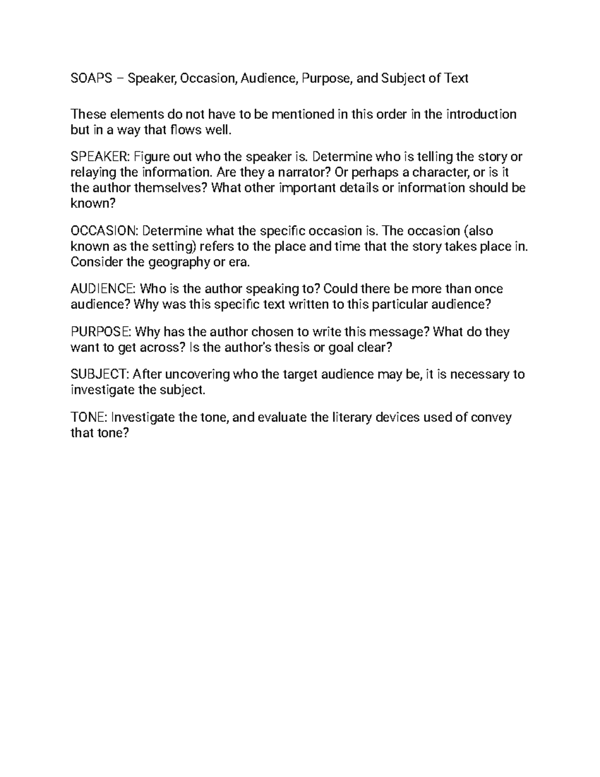 Soaps – Speaker, Occasion, Audience, Purpose, and Subject of Text ...