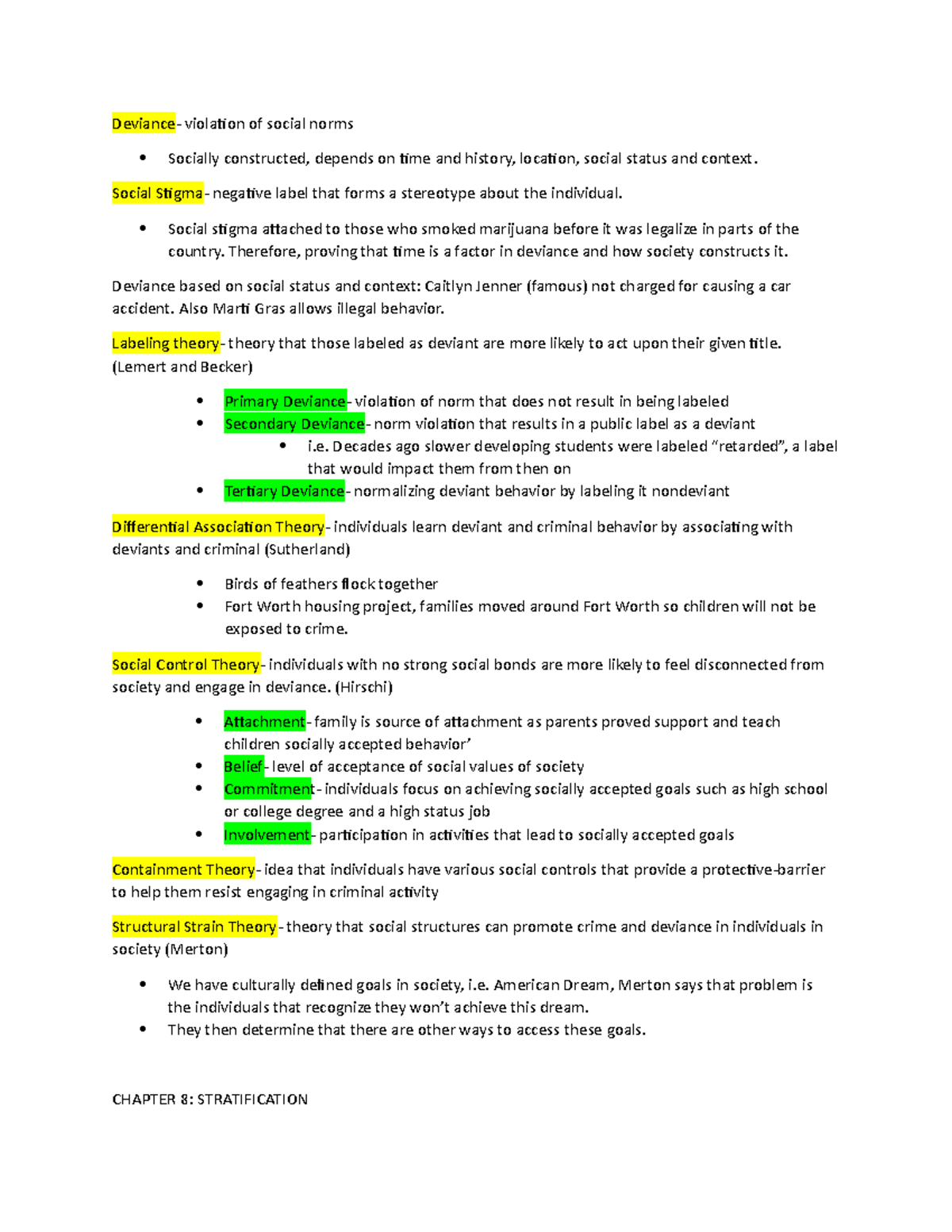 Sociology 2.21 Notes - Deviance- violation of social norms Socially ...