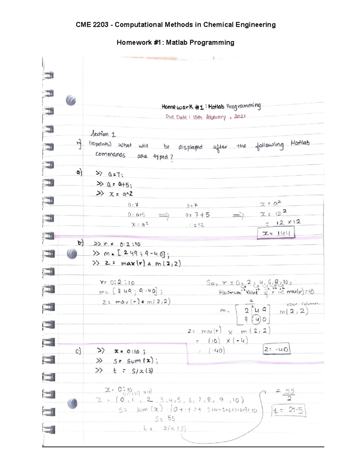 Homework #1 Matlab Programming - Homework #1: Matlab Programming ...