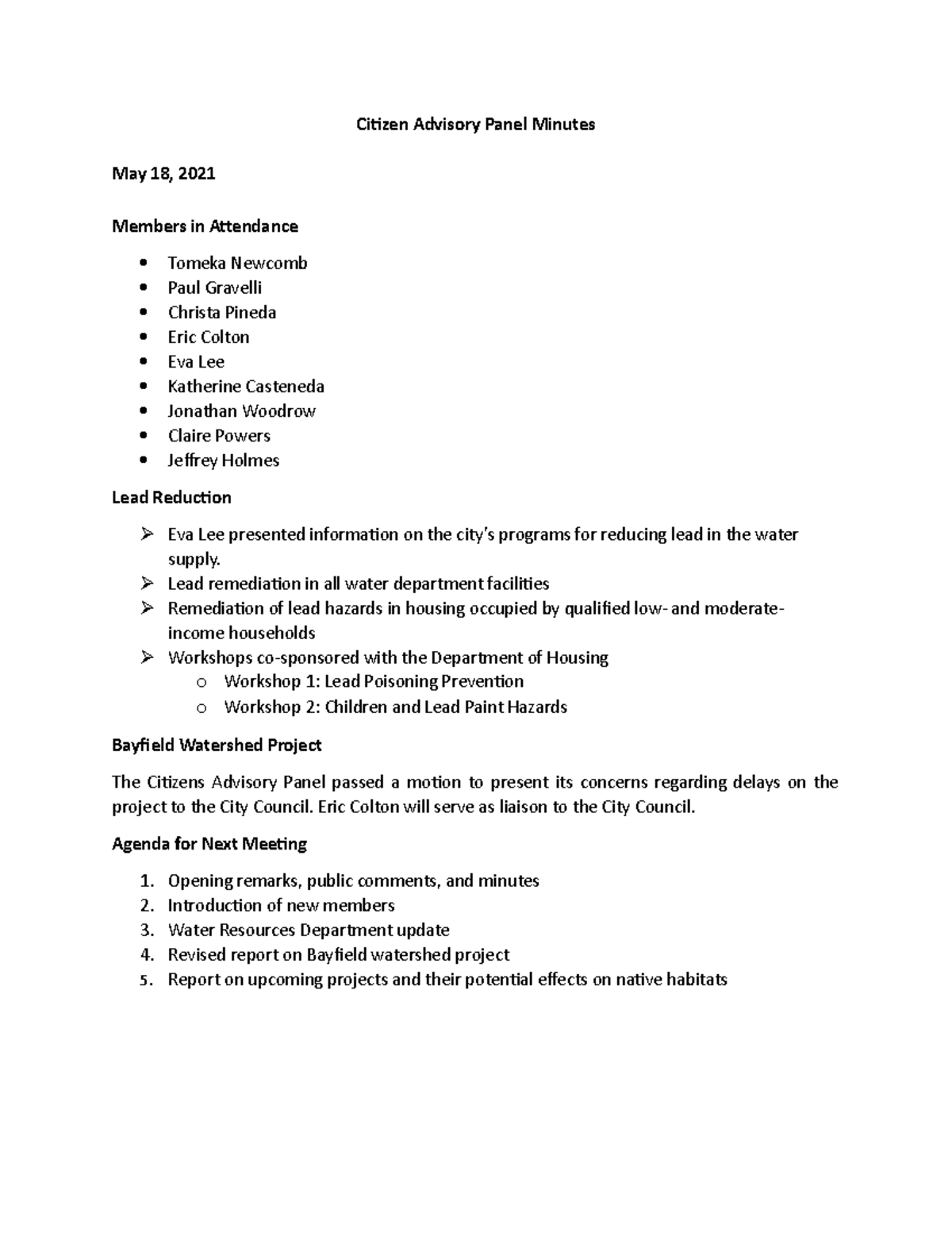 NP WD 1-2 - ddf - Citizen Advisory Panel Minutes May 18, 2021 Members ...