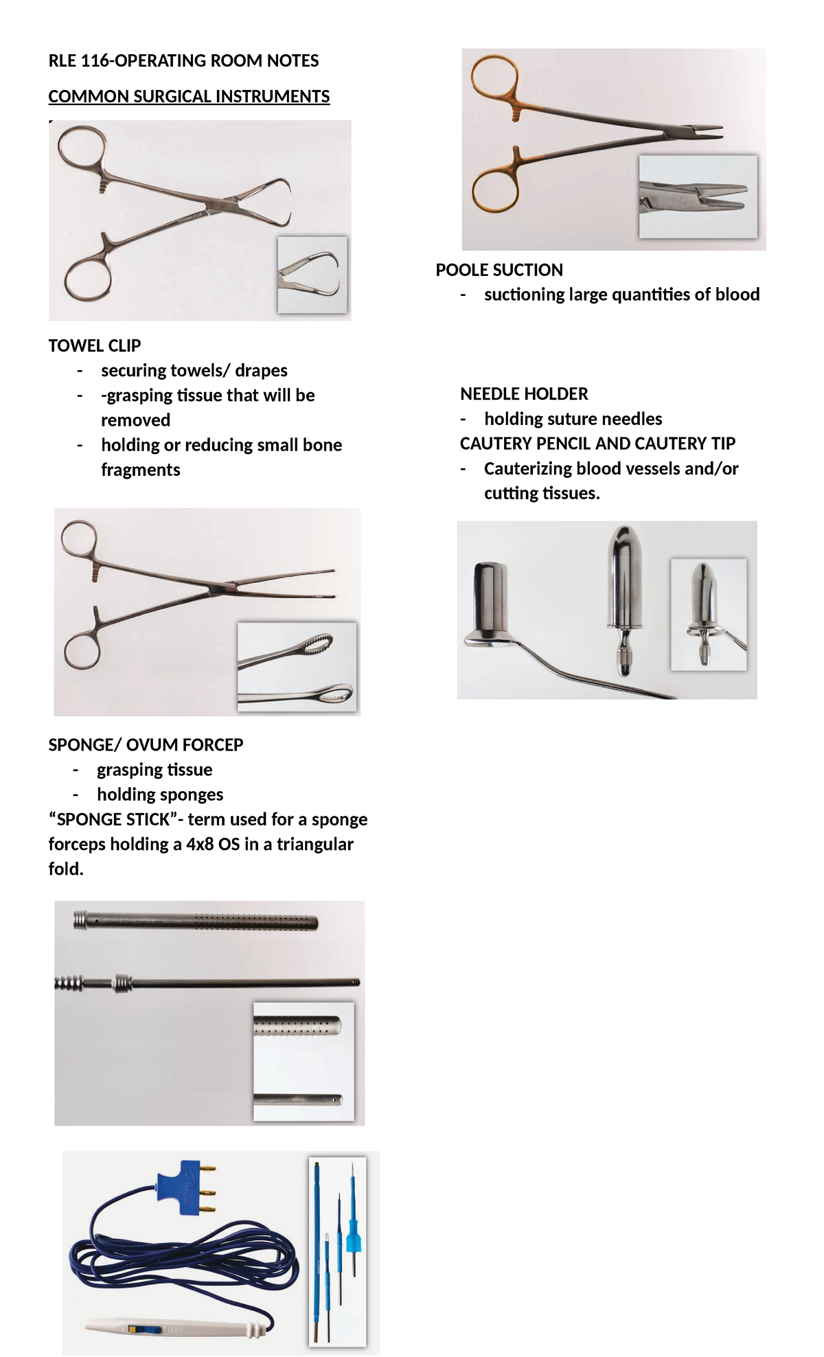 Common OR Instruments - RLE 116-OPERATING ROOM NOTES COMMON SURGICAL ...