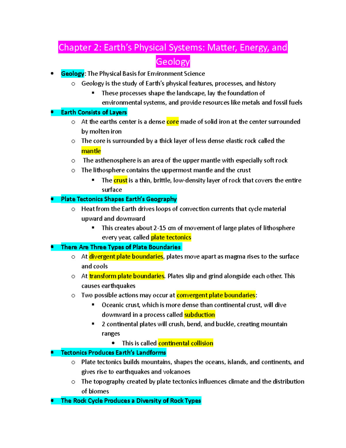 SCI Notes 4 - Chapter 2: Earth’s Physical Systems: Matter, Energy, and ...