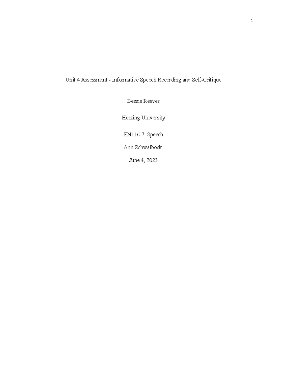 Unit 4 - Unit 4 practice - Unit 4 Assessment - Informative Speech ...