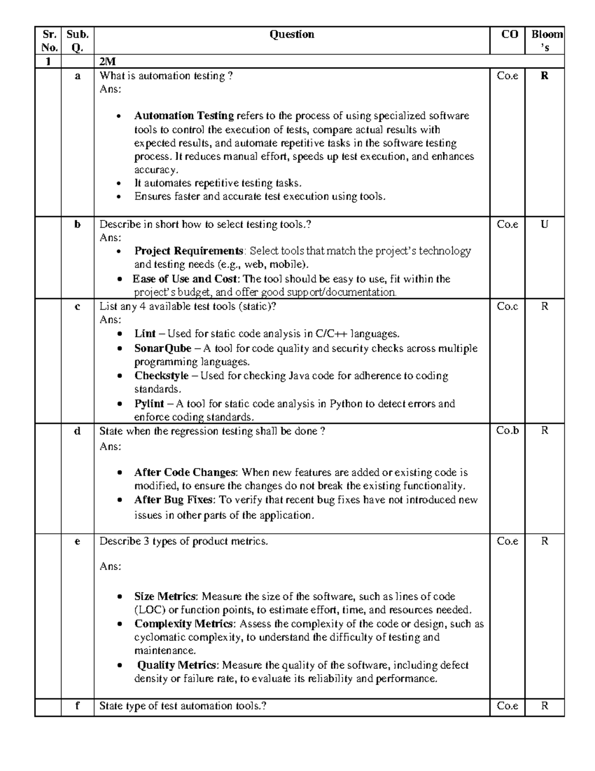 Practice Test-3 STE model Ans - Sr. No. Sub. Q. Question CO Bloom ’s 1 ...