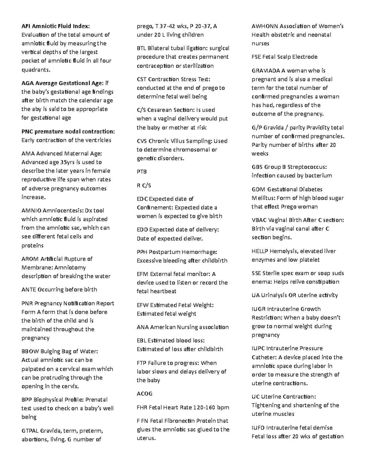 OBAbriv - Ob Abriv - AFI Amniotic Fluid Index: Evaluation of the total ...