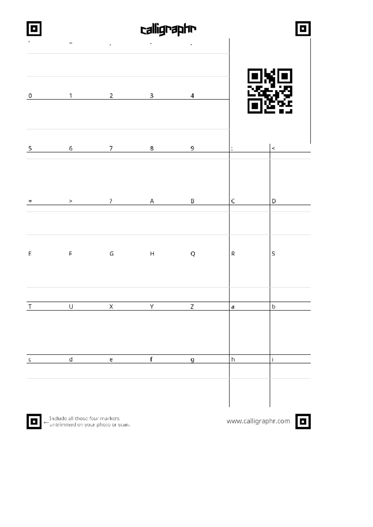 Calligraphr-Template - calligraphr 0 1 2 3 4 5 6 7 8 9 : ? A B C D E F ...