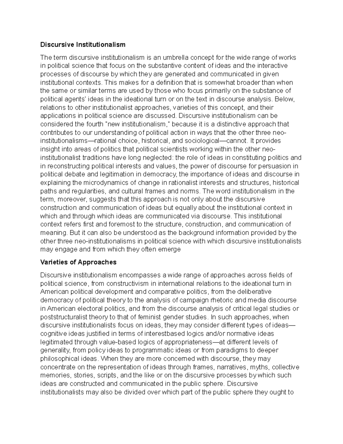 Discursive Institutionalism - This makes for a definition that is ...