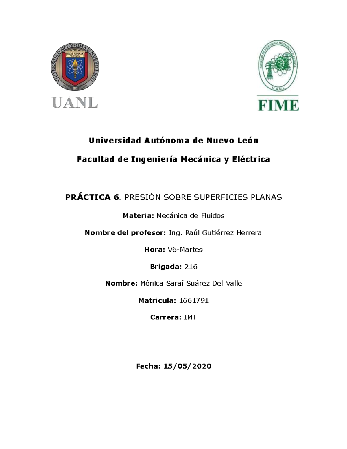 Práctica 6 De Mecánica De Fluidos Warning Tt Undefined Function 32