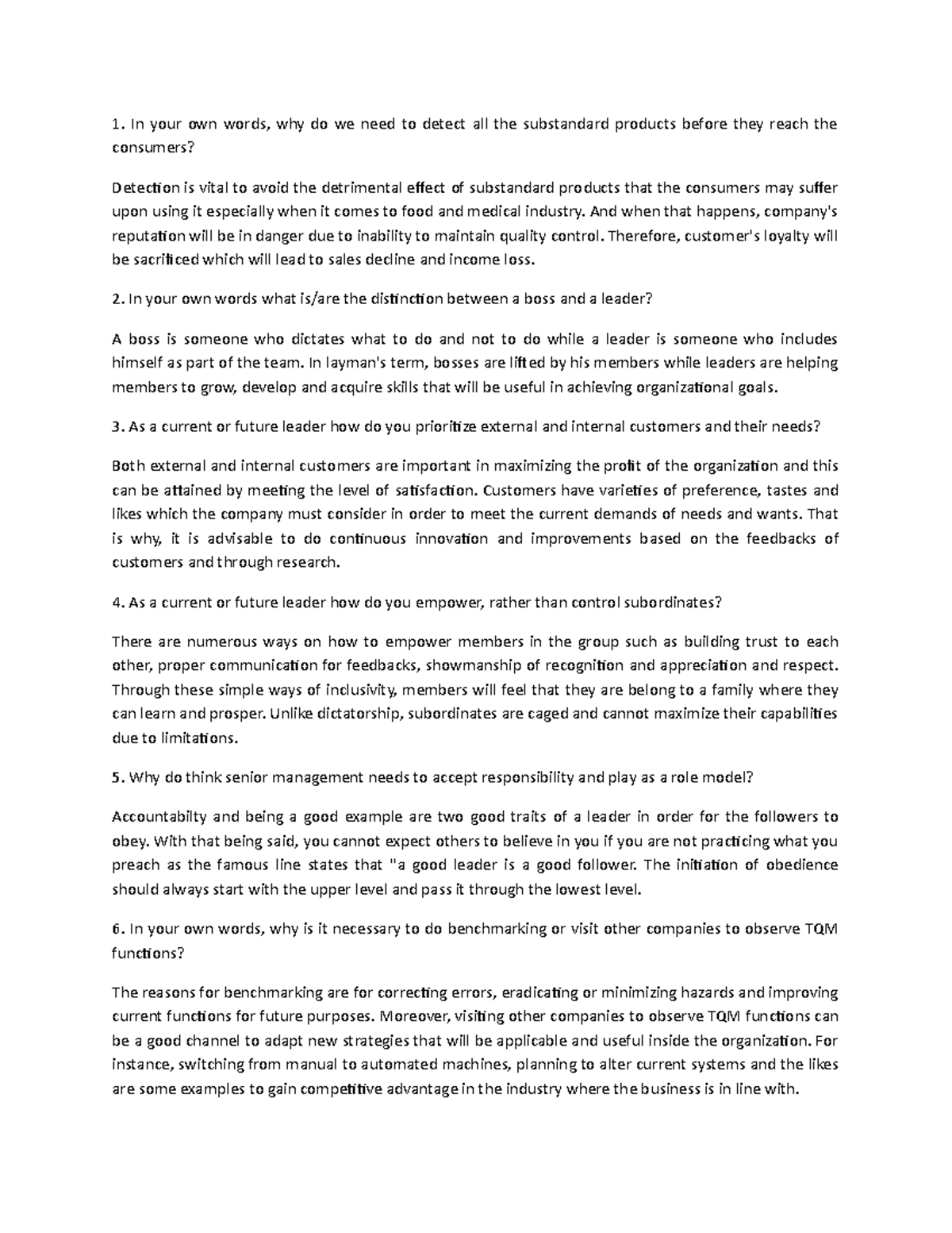 TQM - For reviewing and lecture - In your own words, why do we need to ...