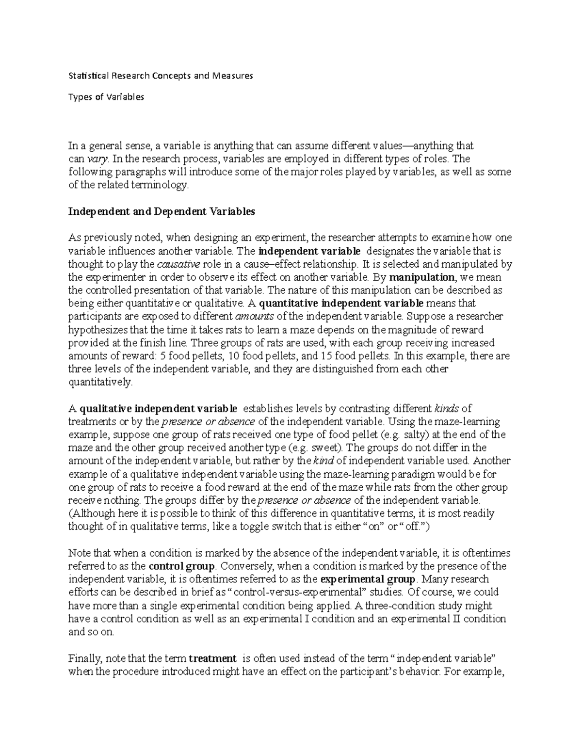 PSY 260 1-3 - soomo - Statistical Research Concepts and Measures Types of Variables In a general ...
