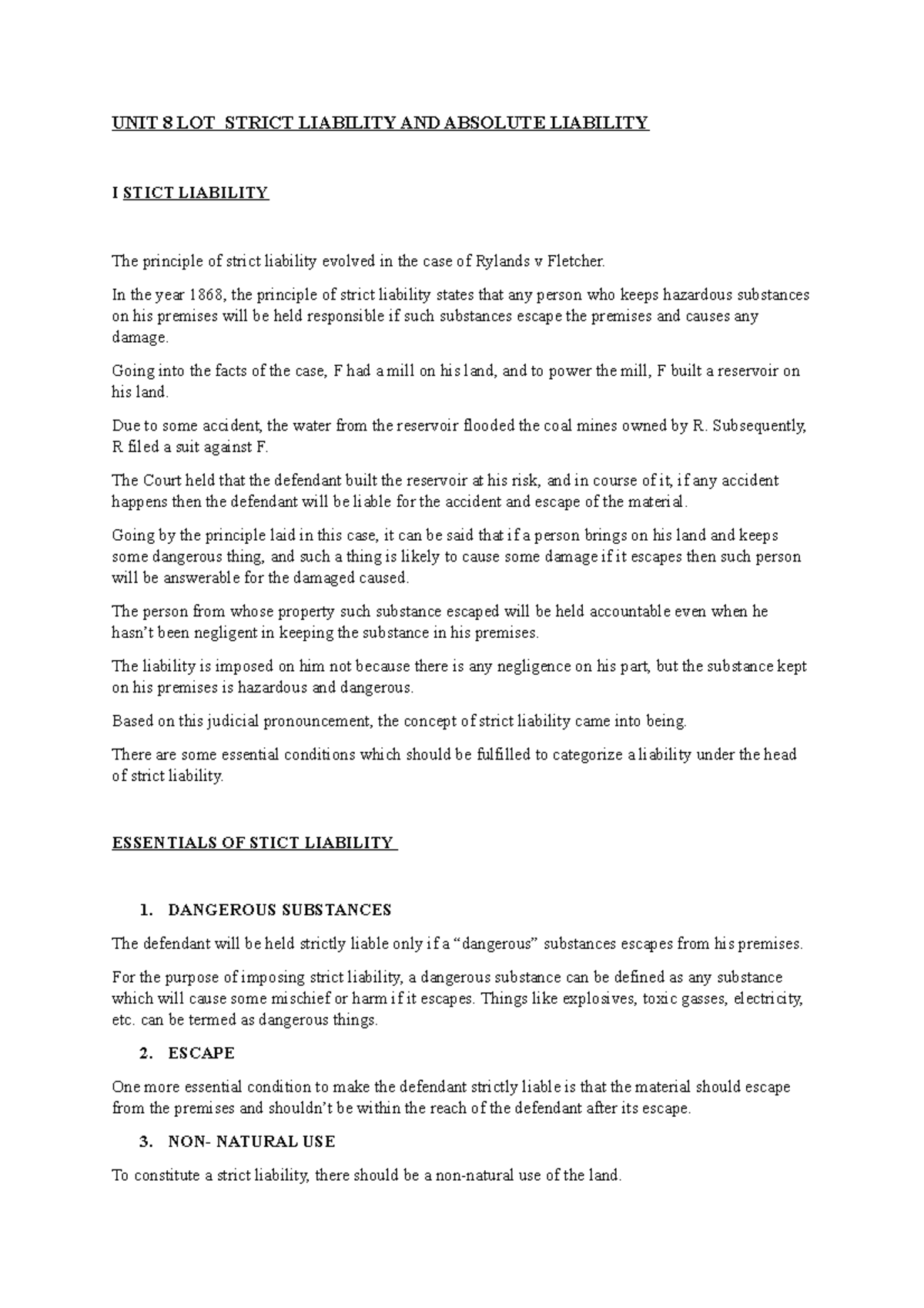 UNIT 8 LOT Strict Liability AND Absolute Liability (Auto Recovered ...