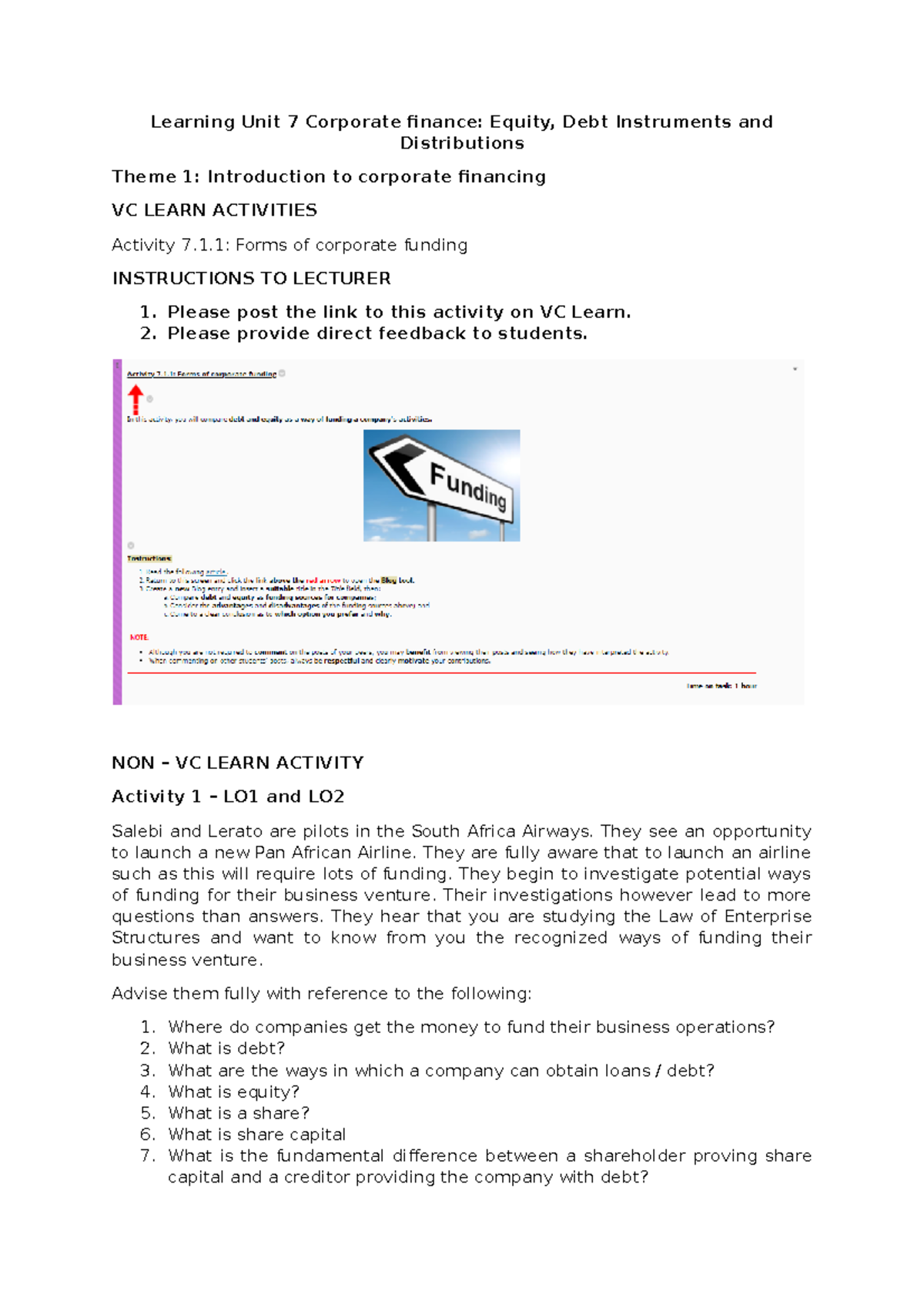 LU7 Theme 1 LO1 and LO2 - Activities - Learning Unit 7 Corporate ...