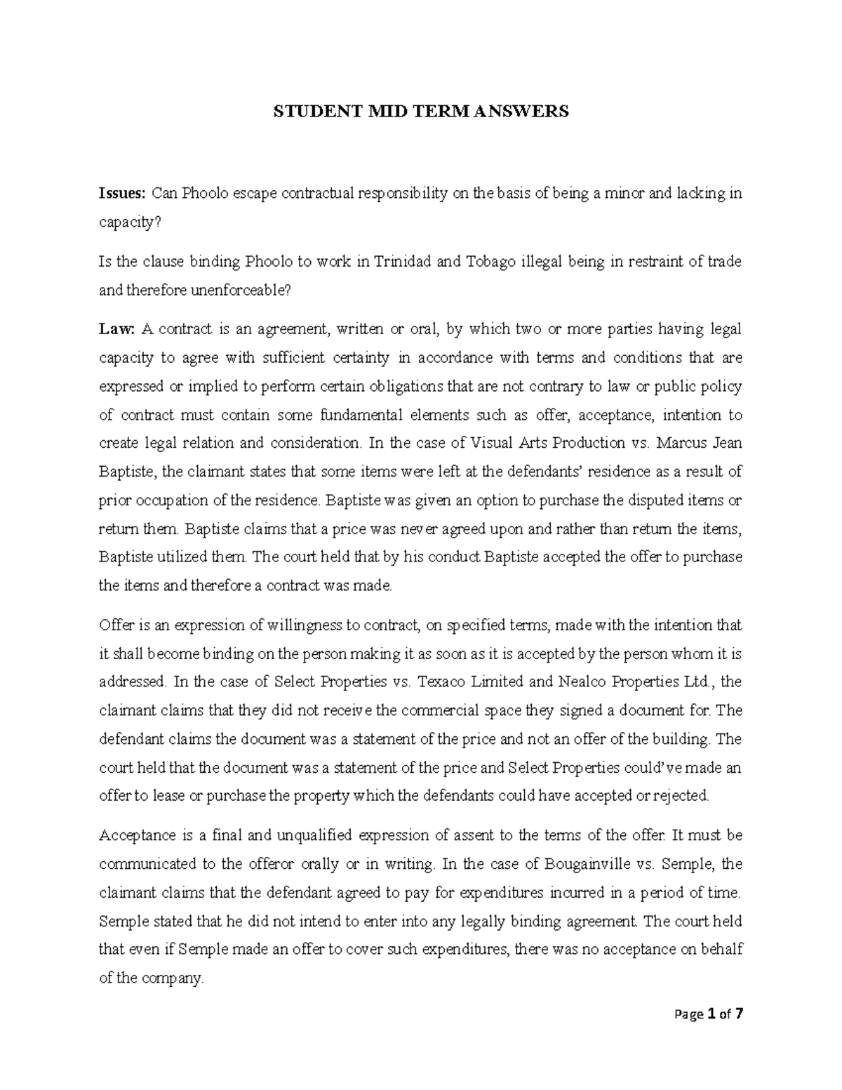 Sample/practice exam 2020, questions and answers - STUDENT MID TERM ...