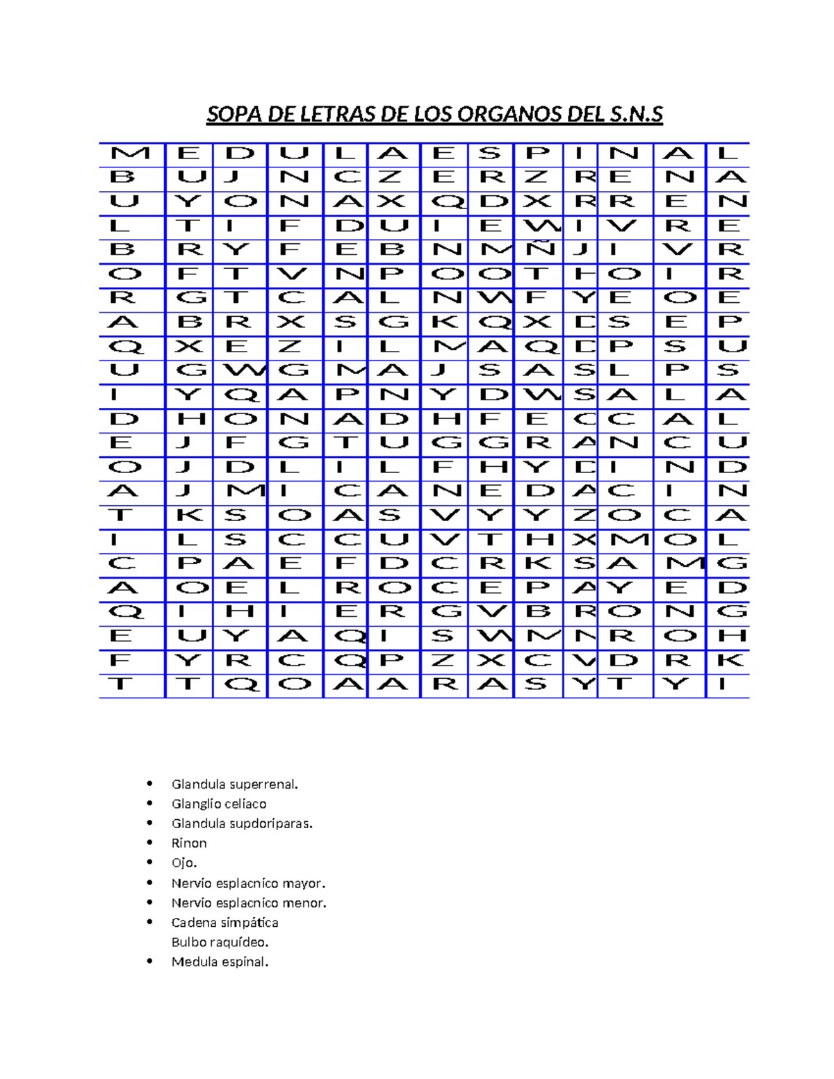 SOPA DE Letras DE LOS Organos DEL S - SOPA DE LETRAS DE LOS ORGANOS DEL ...