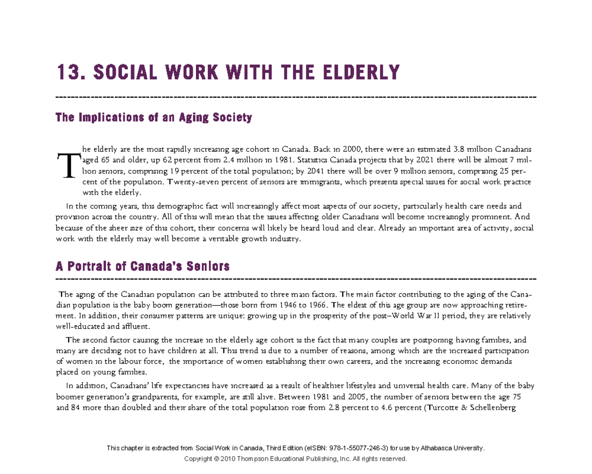 Elderly - Readings - 13. SOCIAL WORK WITH THE ELDERLY The Implications ...