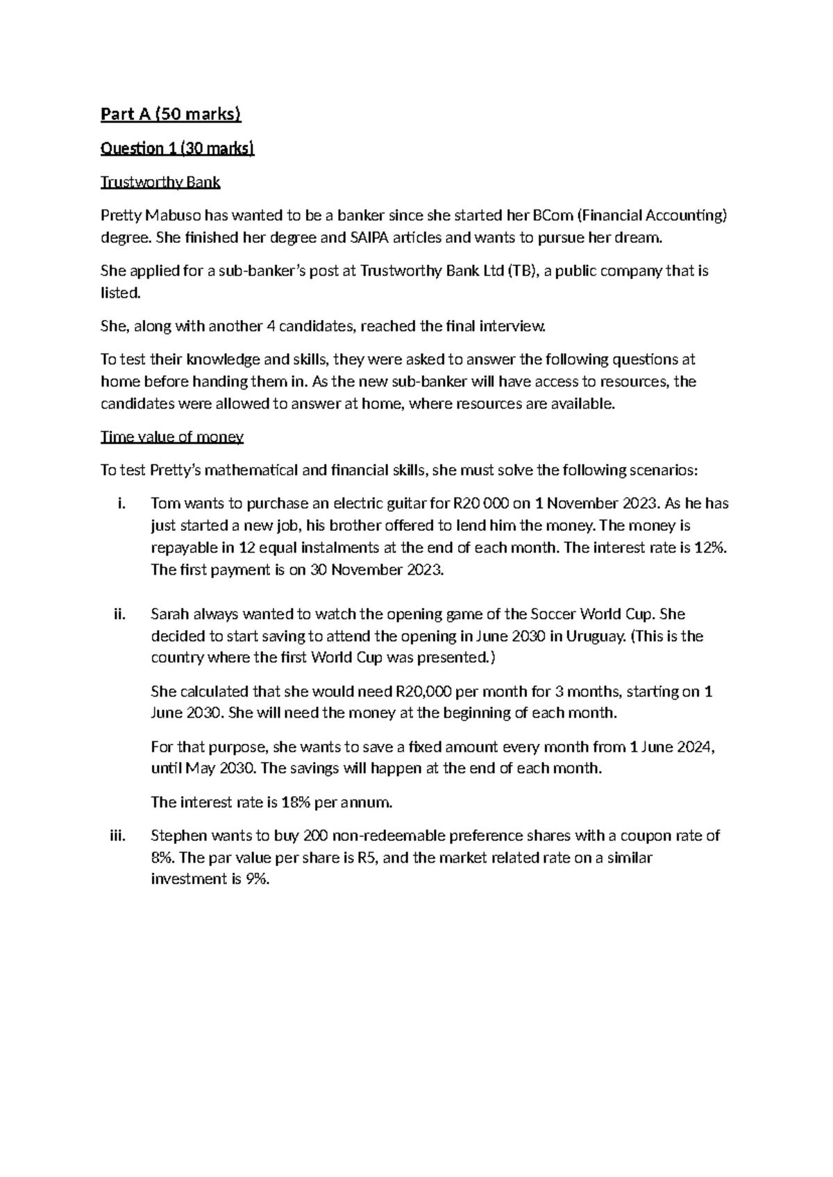 Fim 242 sick - Financial accounting - Part A (50 marks) Question 1 (30 ...