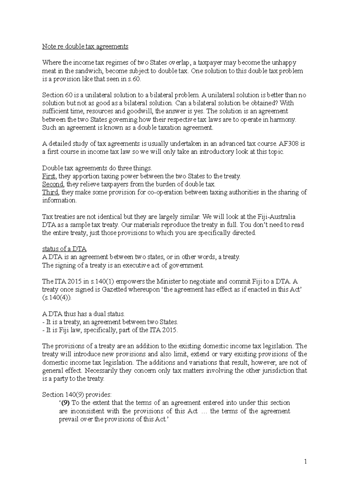 03 note re DTA - n/a - Note re double tax agreements Where the income ...