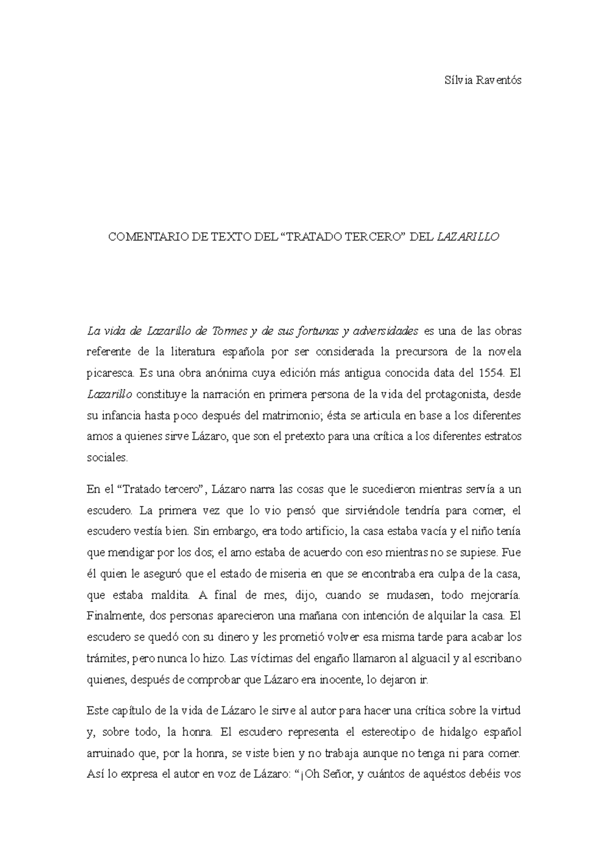 Comentario del libro El Lazarillo de Tormes - Sílvia Raventós ...