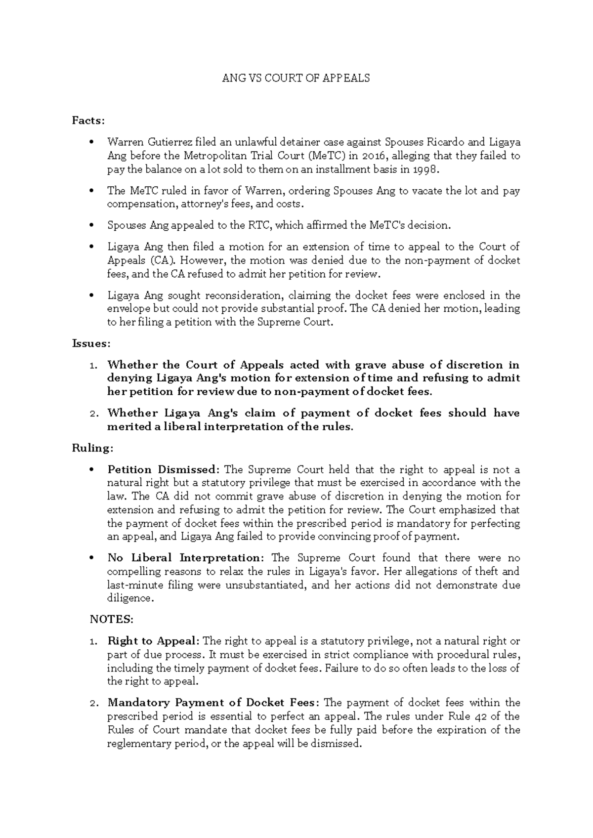 ANG VS Court OF Appeals - nice - ANG VS COURT OF APPEALS Facts: Warren ...
