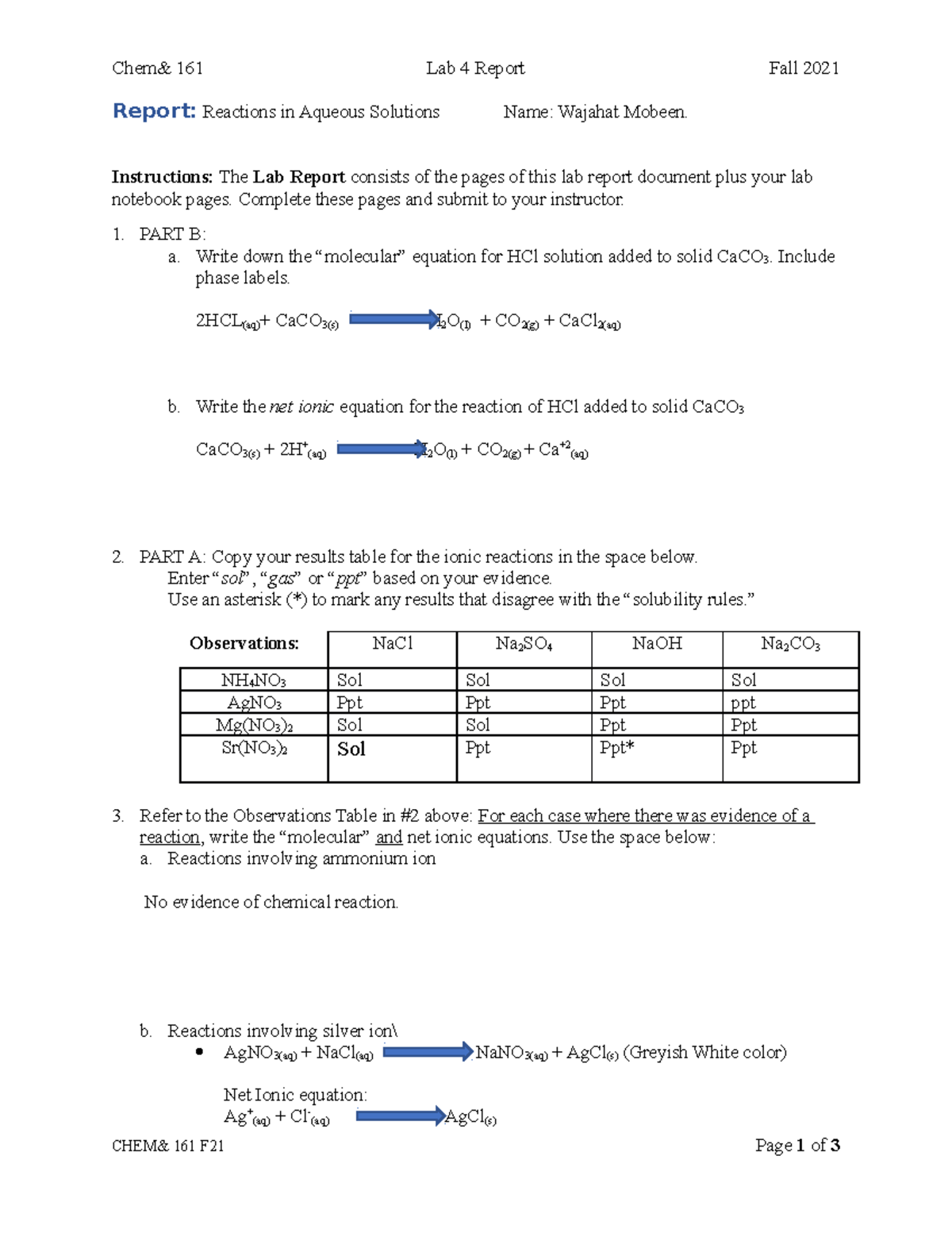 Lab 4 report - notes - Chem& 161 Lab 4 Report Fall 2021 Report ...