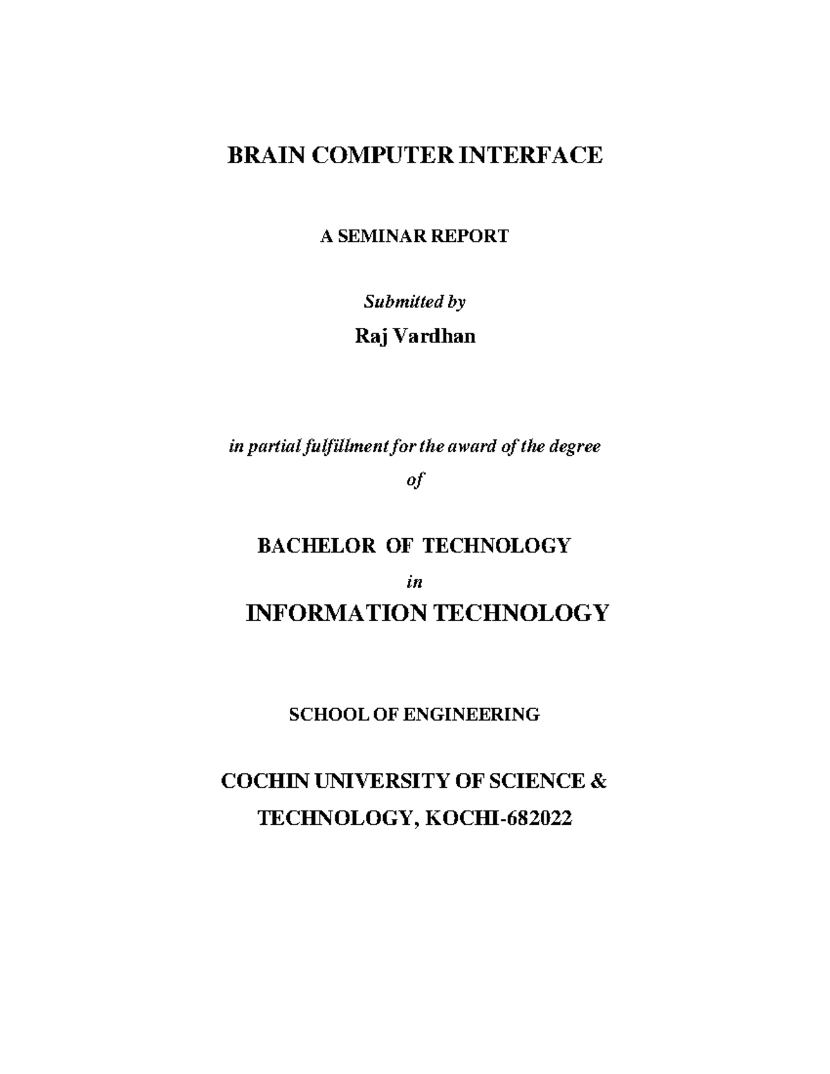 Brain computer interface (1) - BRAIN COMPUTER INTERFACE A SEMINAR ...