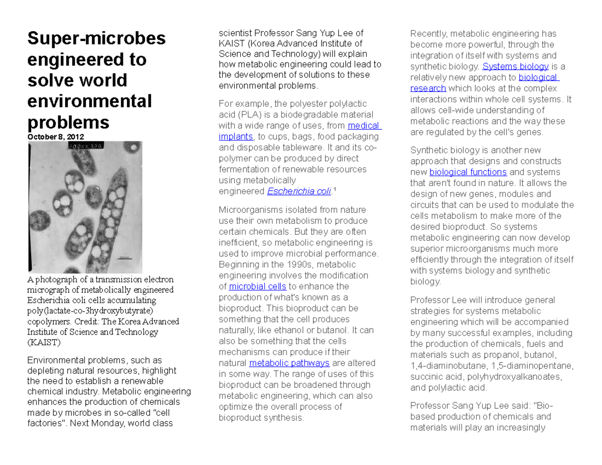 Biotech-project - Super-microbes engineered to solve world ...