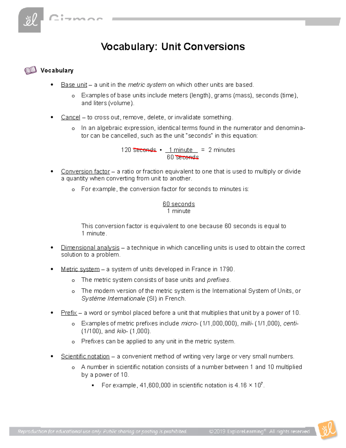 Unit Conversion Vocab - bbbbbbbb - 2019 Vocabulary: Unit Conversions ...