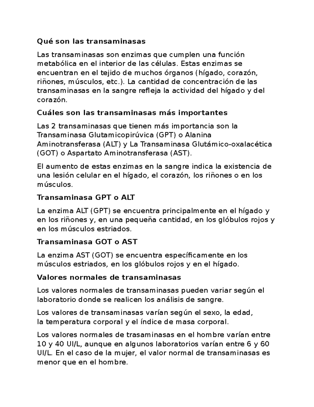 Transaminasas - Estas enzimas se encuentran en el tejido de muchos ...