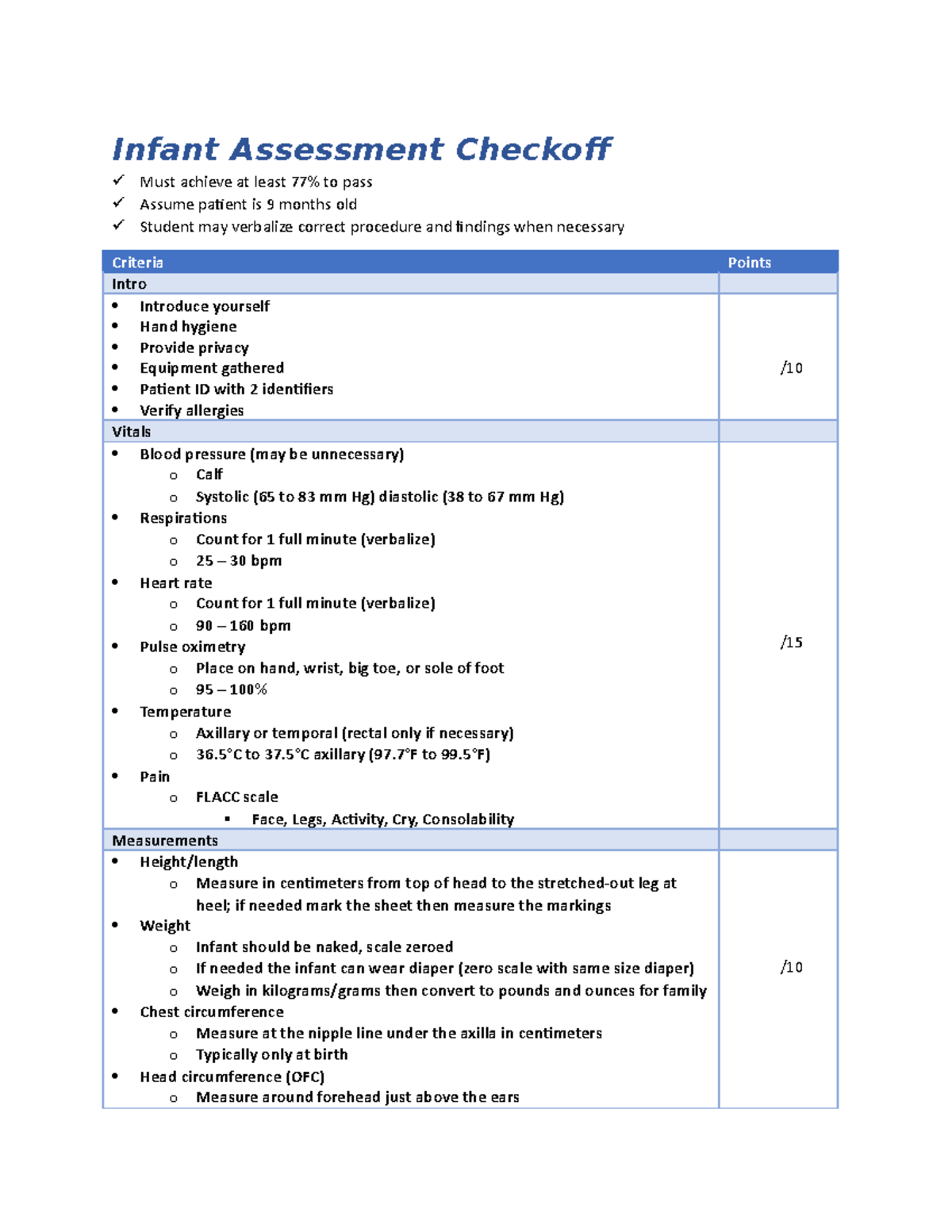 Infant Assessment - Studocu