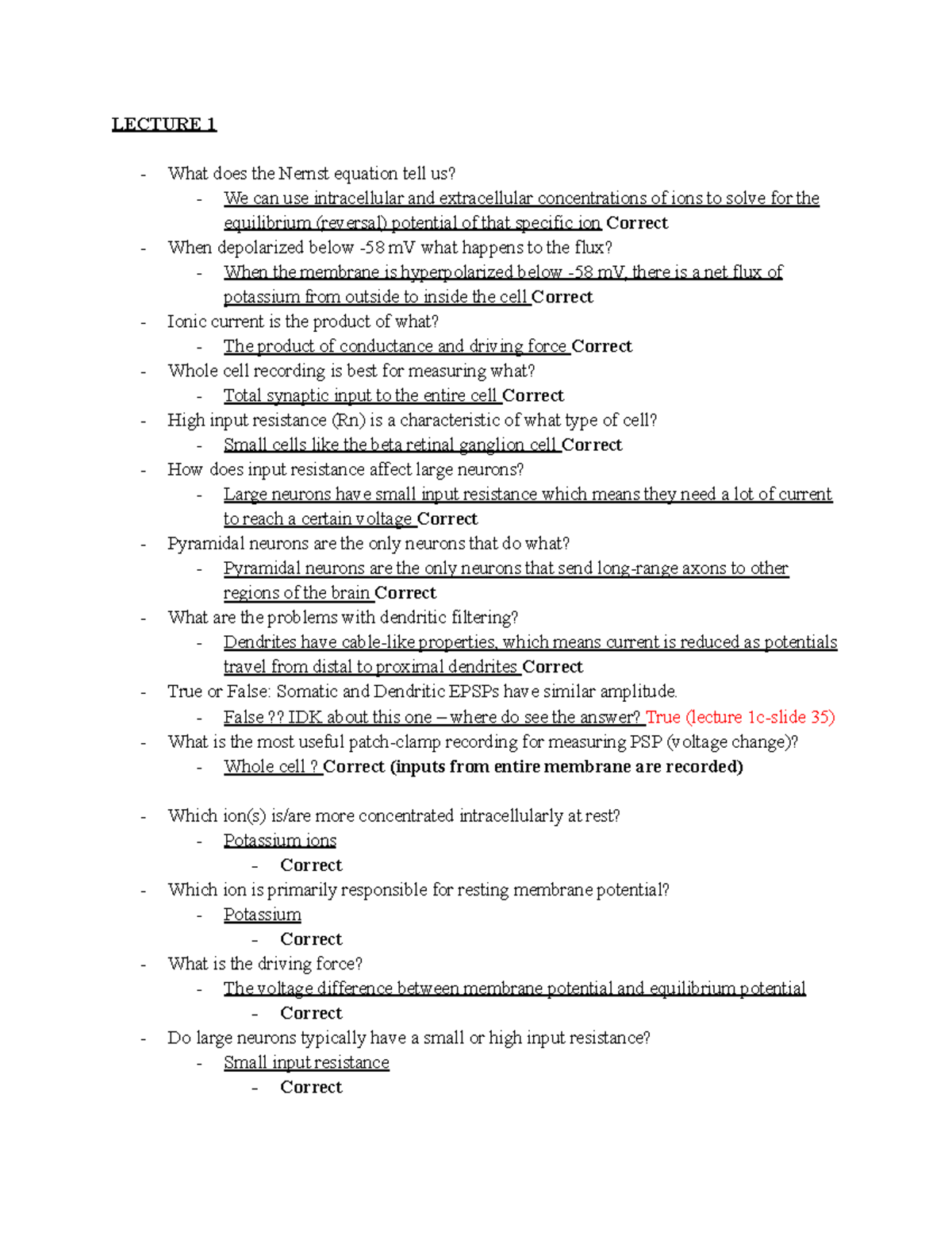 ADV Neuro EX. 1 - study guide - LECTURE 1 What does the Nernst equation ...