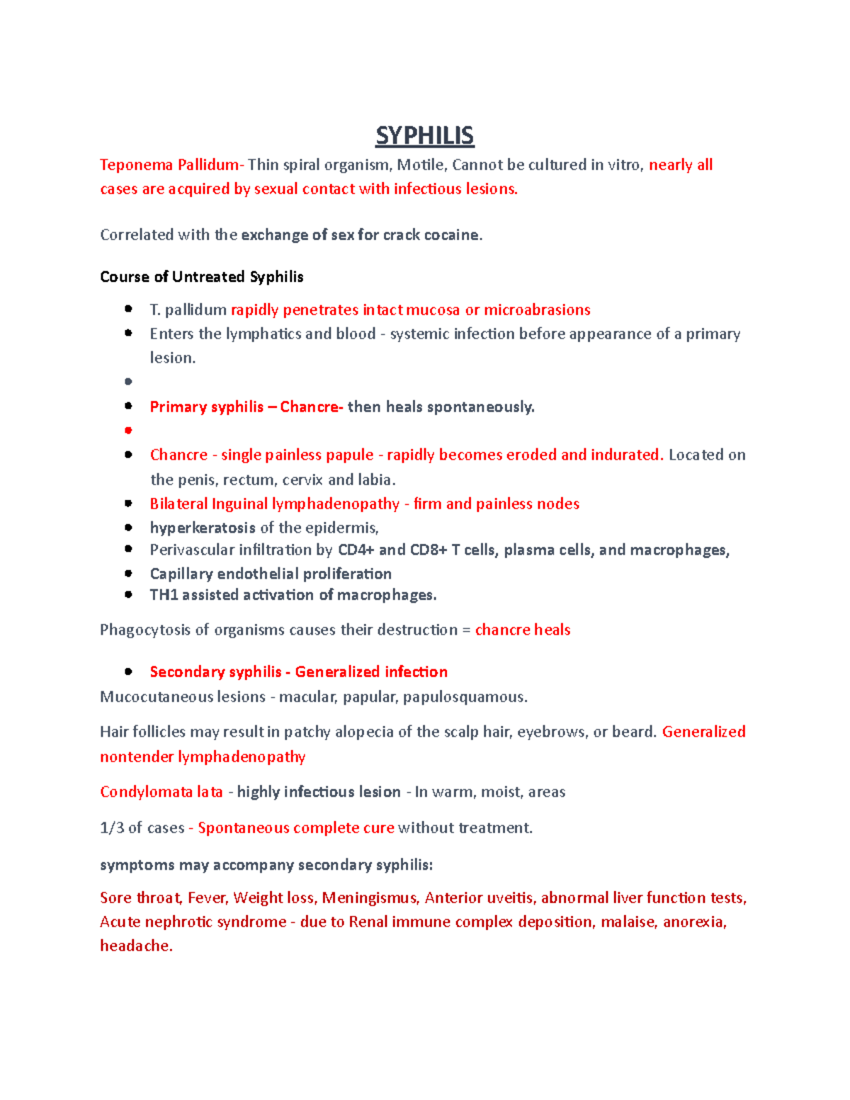 Syphilis summary notes - BMD231 - QMUL - Studocu