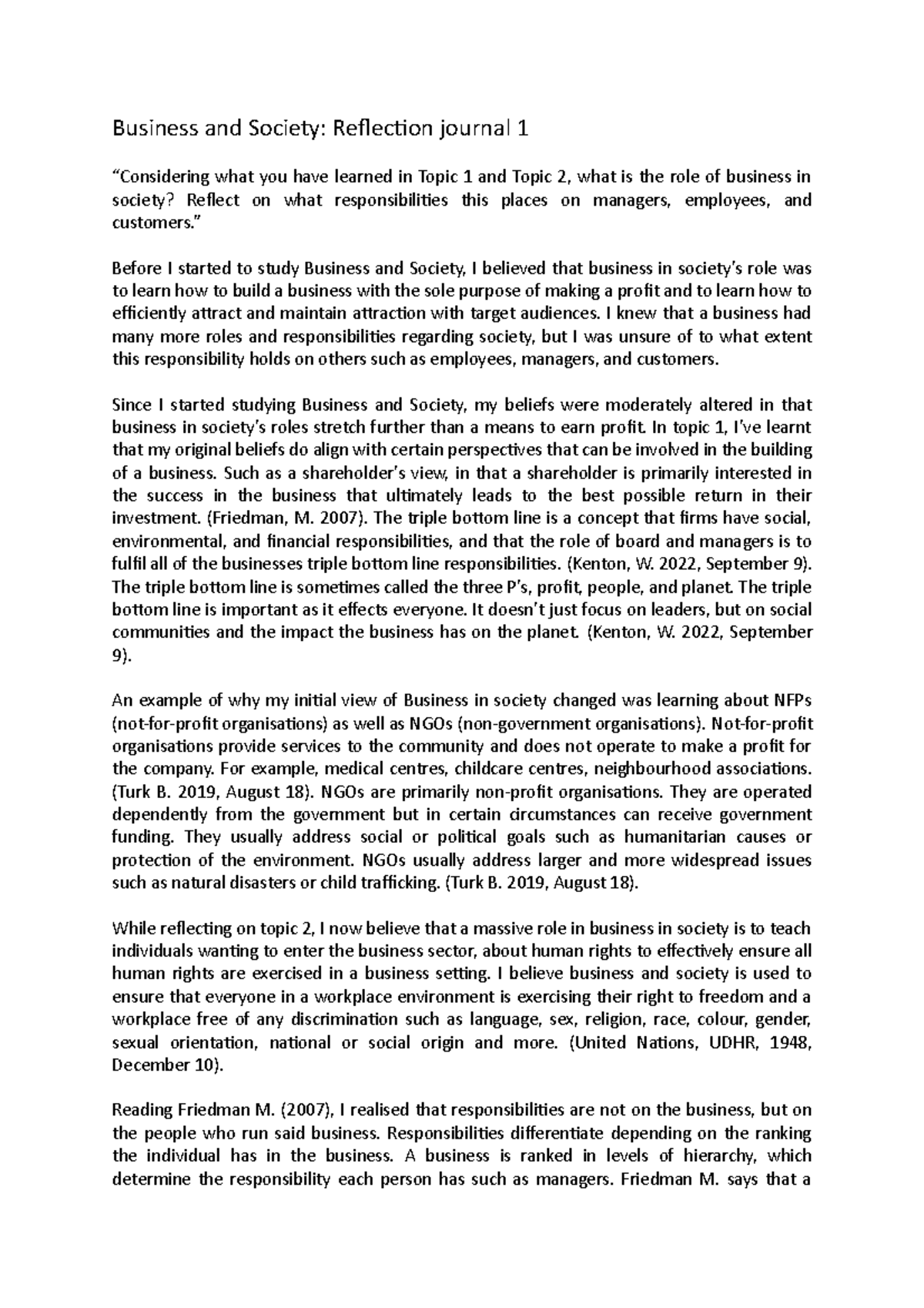 Reflection Journal 1 - Business and Society: Reflection journal 1 ...