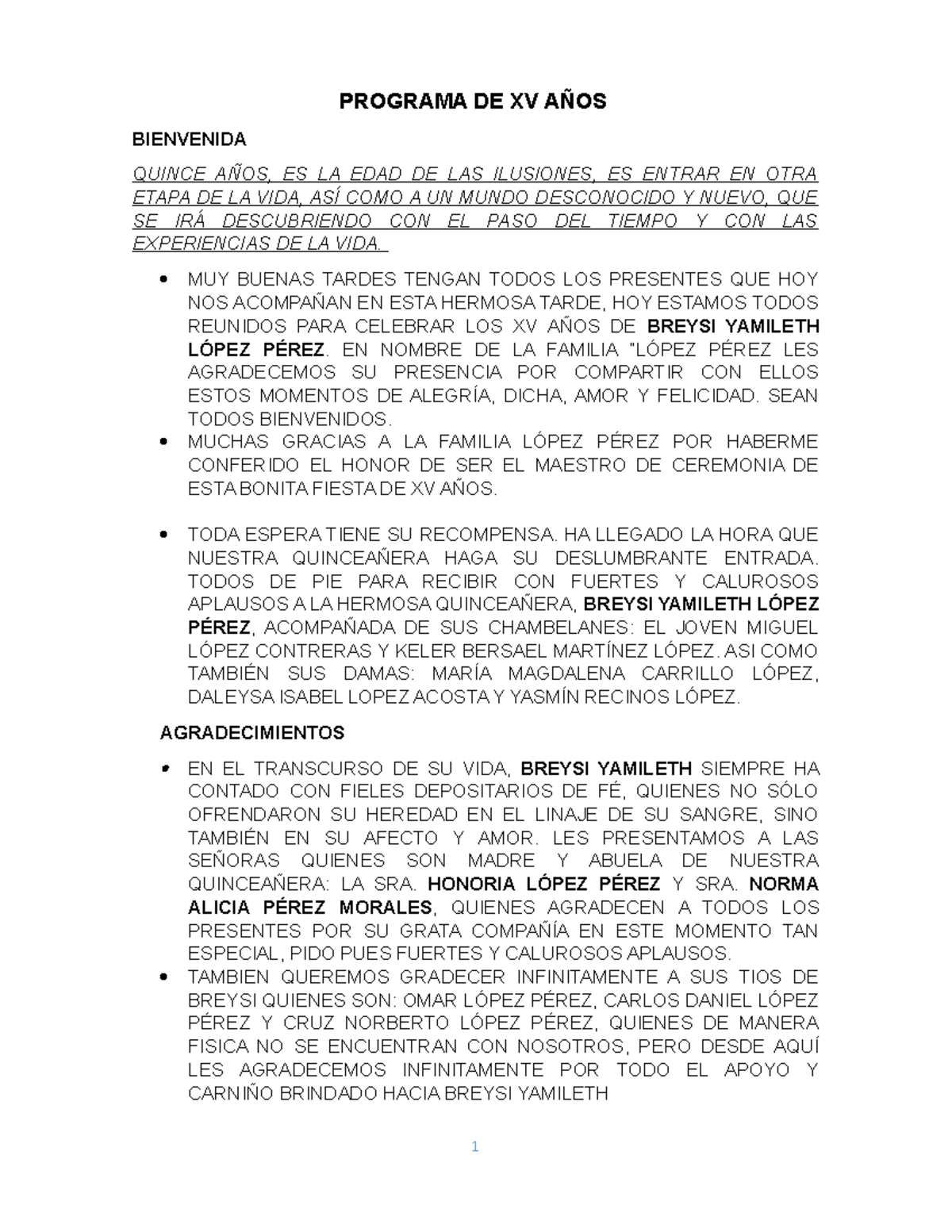 Programa DE XV AÑOS Seleni Yazmin Lopez Monzón - PROGRAMA DE XV AÑOS ...